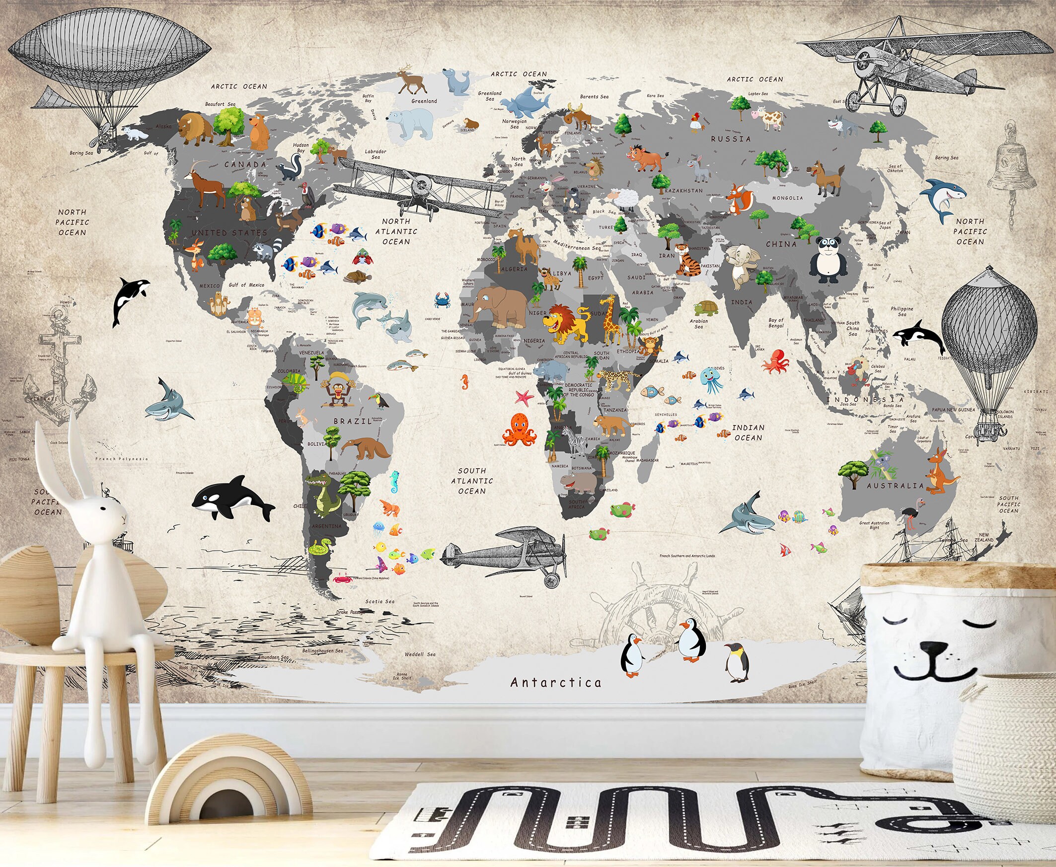 Kids Map Wallpaper Childrens Maps Peel and Stick Wall Mural - Etsy