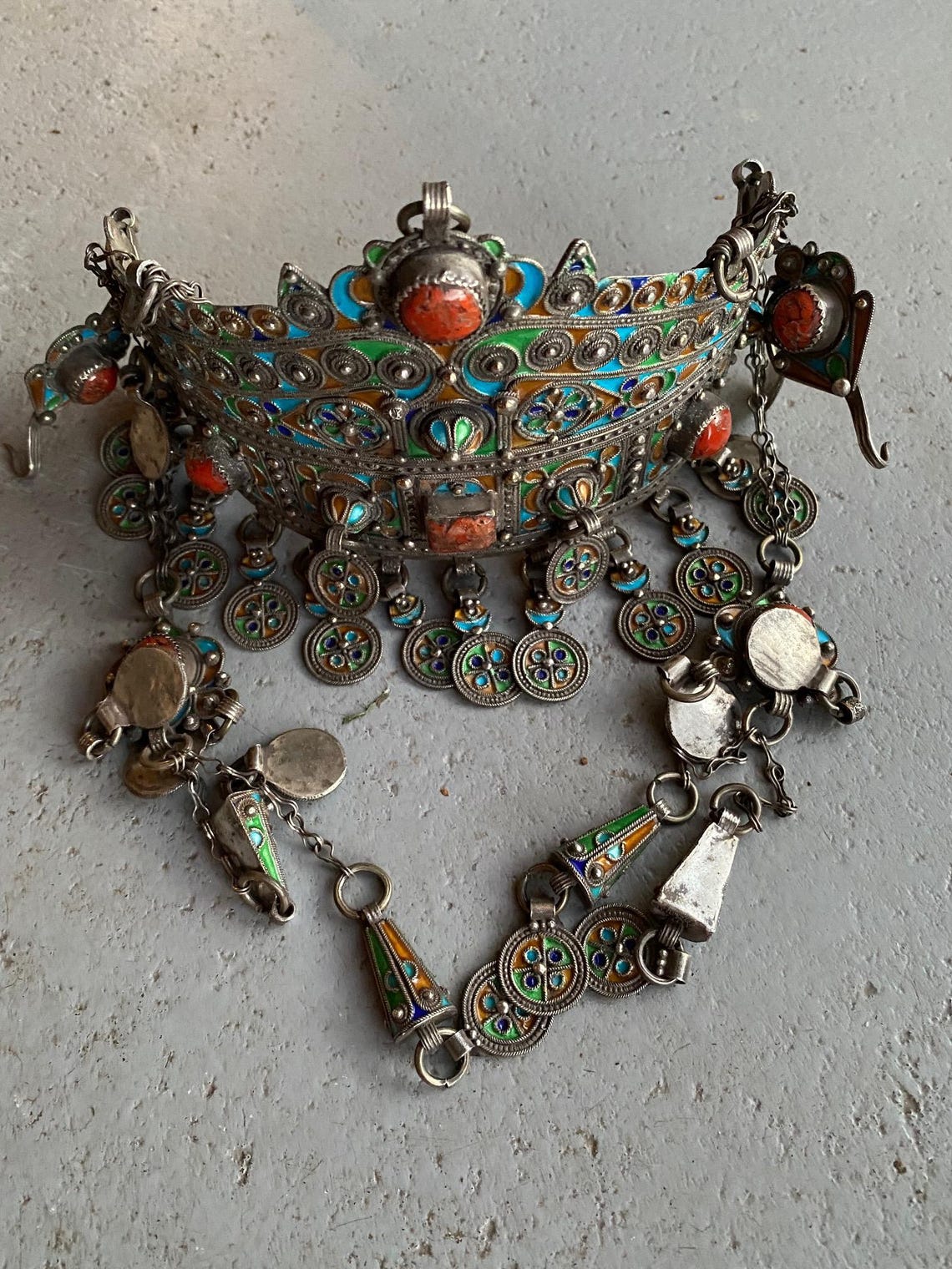 Important and Rare Silver Berber Headdress, Head Adornment, Taounza ...