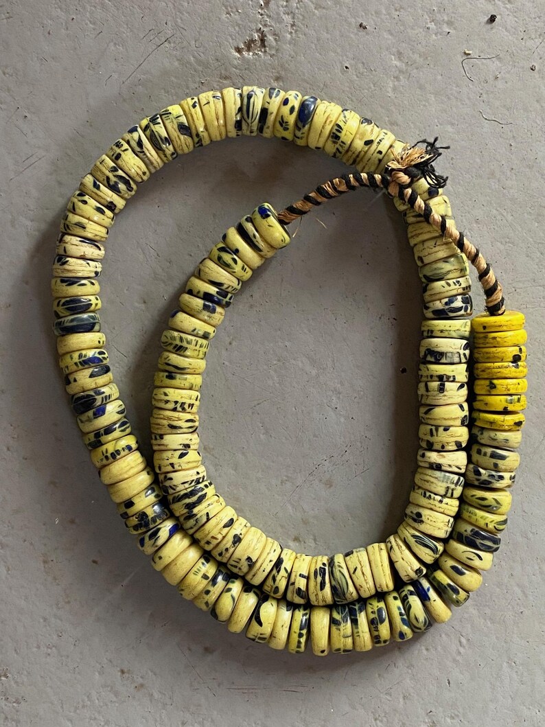 Yellow Bohemian Kakamba Beads , African Trade Beads, 12- 13mm, Strand ...