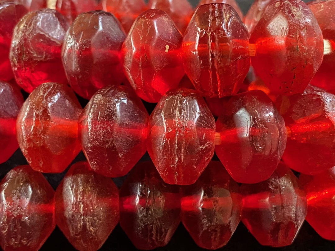 Red Vaseline Beads, Antique Czech African Trade Beads, Bicone Shape ...
