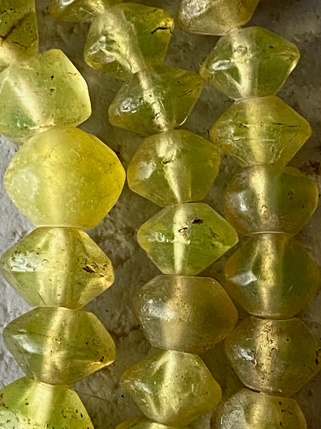 Bohemian Yellow vaseline Beads, Extra Long Strand 100 Beads, African ...