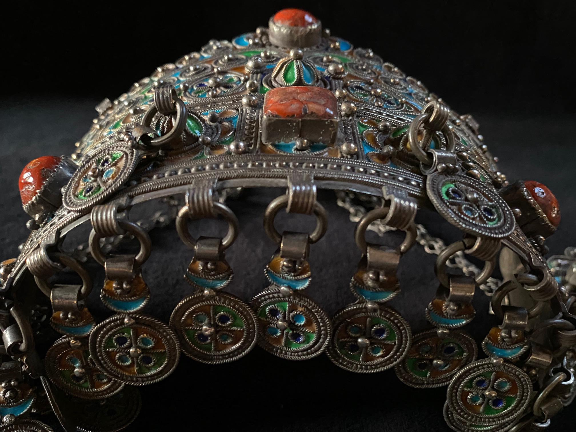 Important and Rare Silver Berber Headdress, Head Adornment, Taounza ...