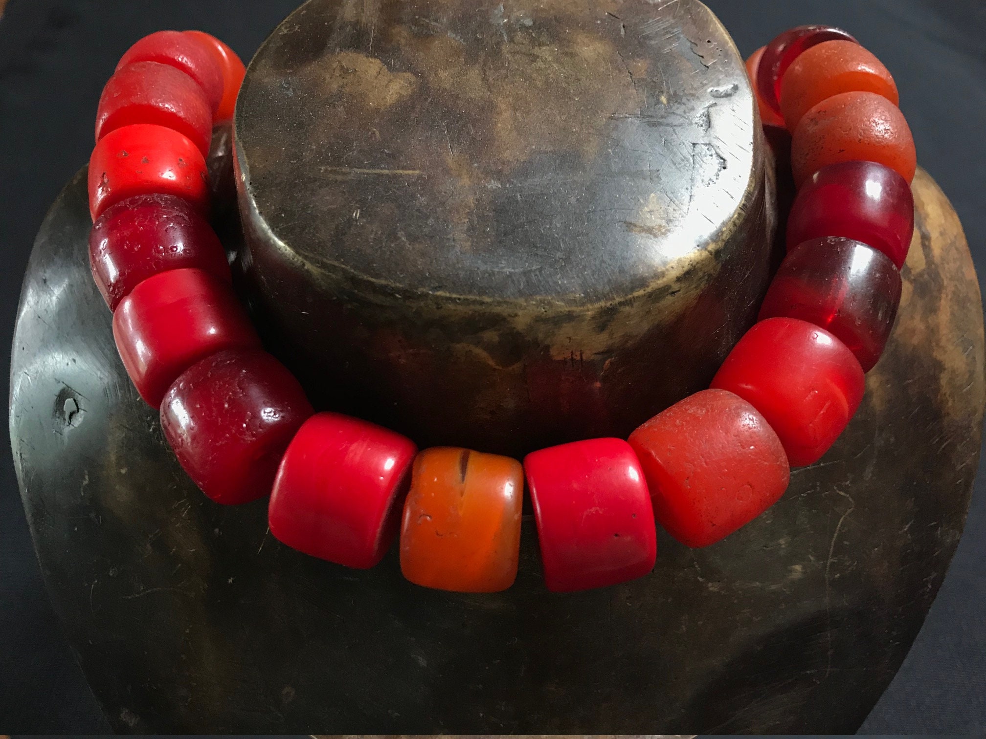 42 Antique Bohemian Red Glass Beads, African Trade Beads, Ethnic Beads ...