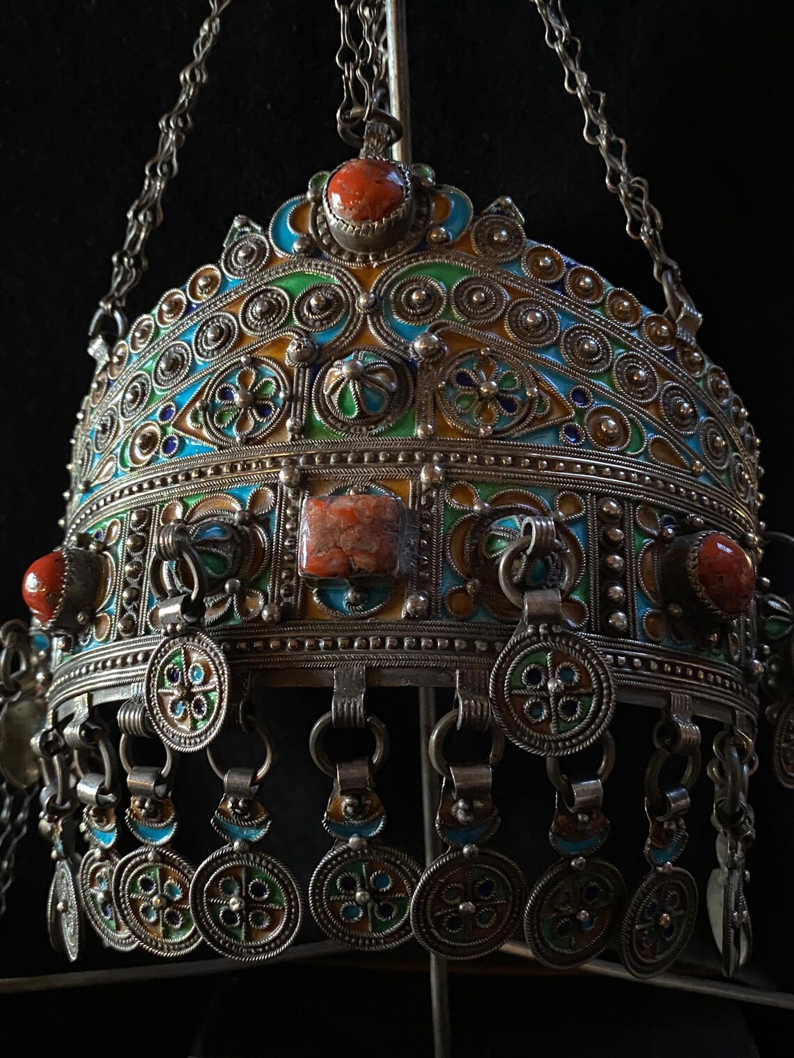 Important and Rare Silver Berber Headdress, Head Adornment, Taounza ...