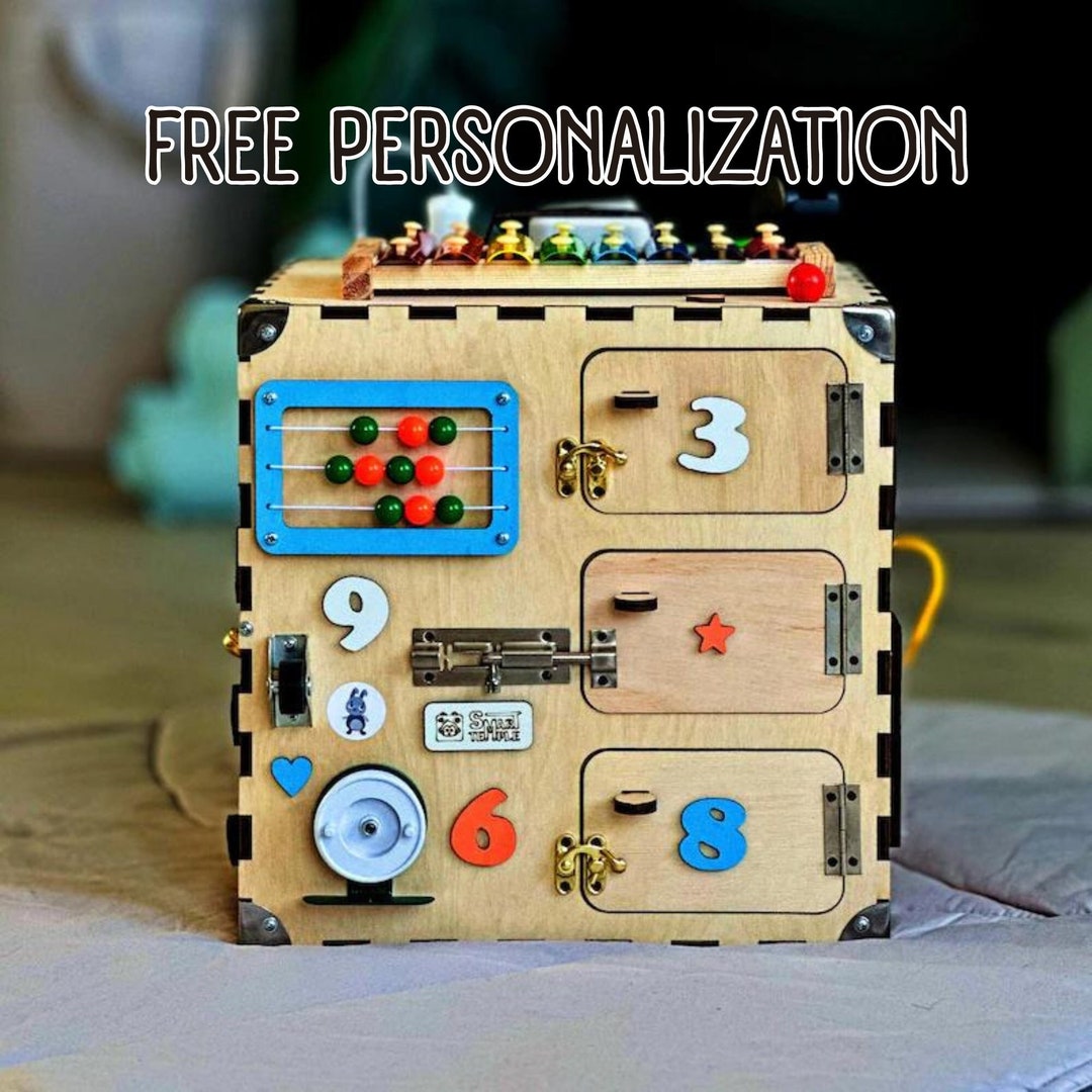 Custom Busy Cube for Toddlers, Wooden Activity Cube for Toddlers, Large ...