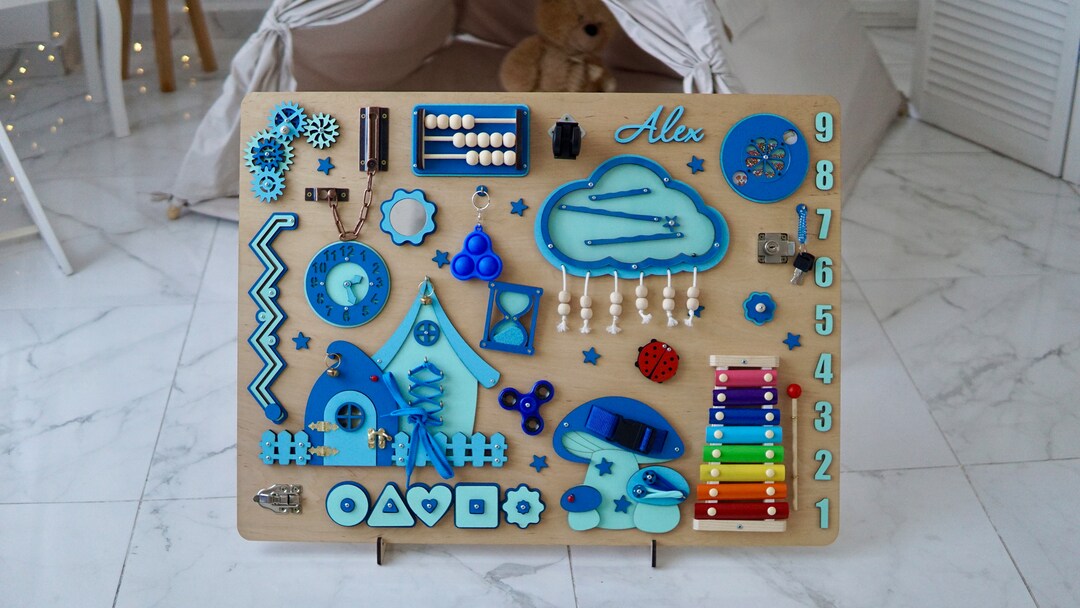 Wooden Busy Board Personalized Name, Sensory Board Autism, Latch Board ...