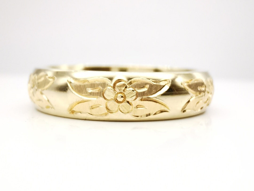 Agatha - Vintage Style Flower & Leaf Hand Engraved Ring 4mm Available ...