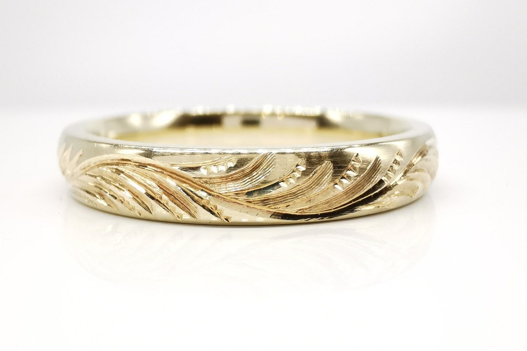 Eliza - Leaf & Stem Hand Engraved Ring 3mm Available in 950 Platinum ...
