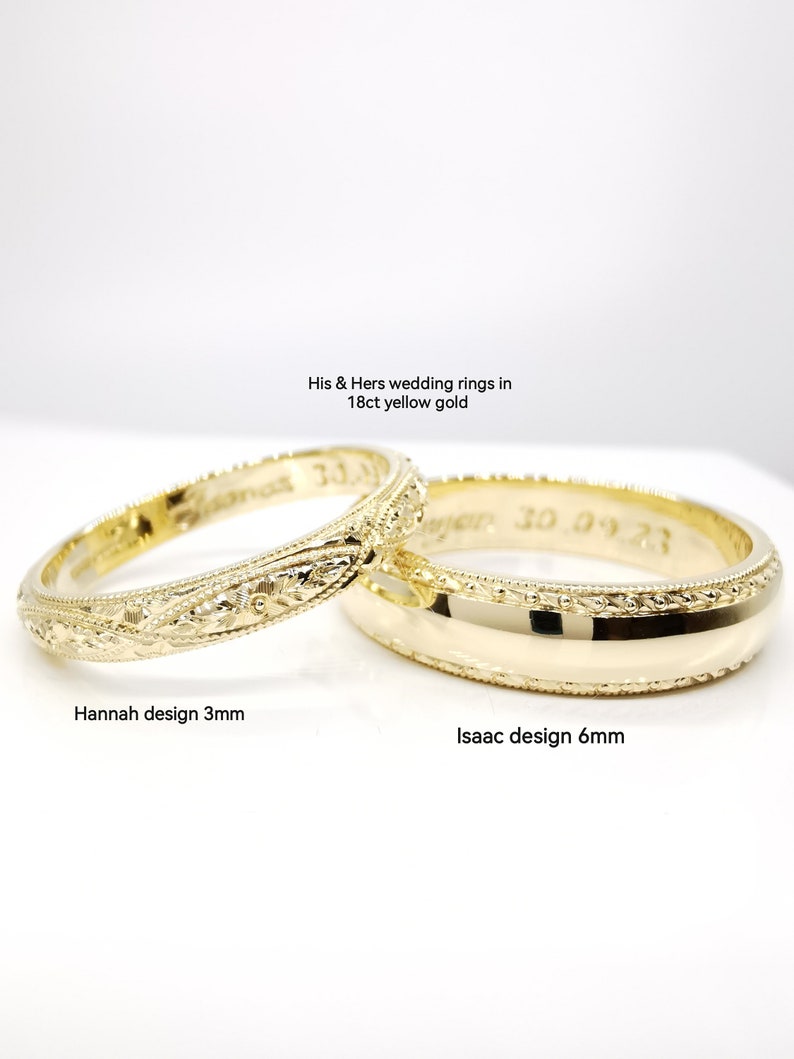 18ct Yellow Gold 3mm D Shape Ring Hand Engraved Wedding Band With ...