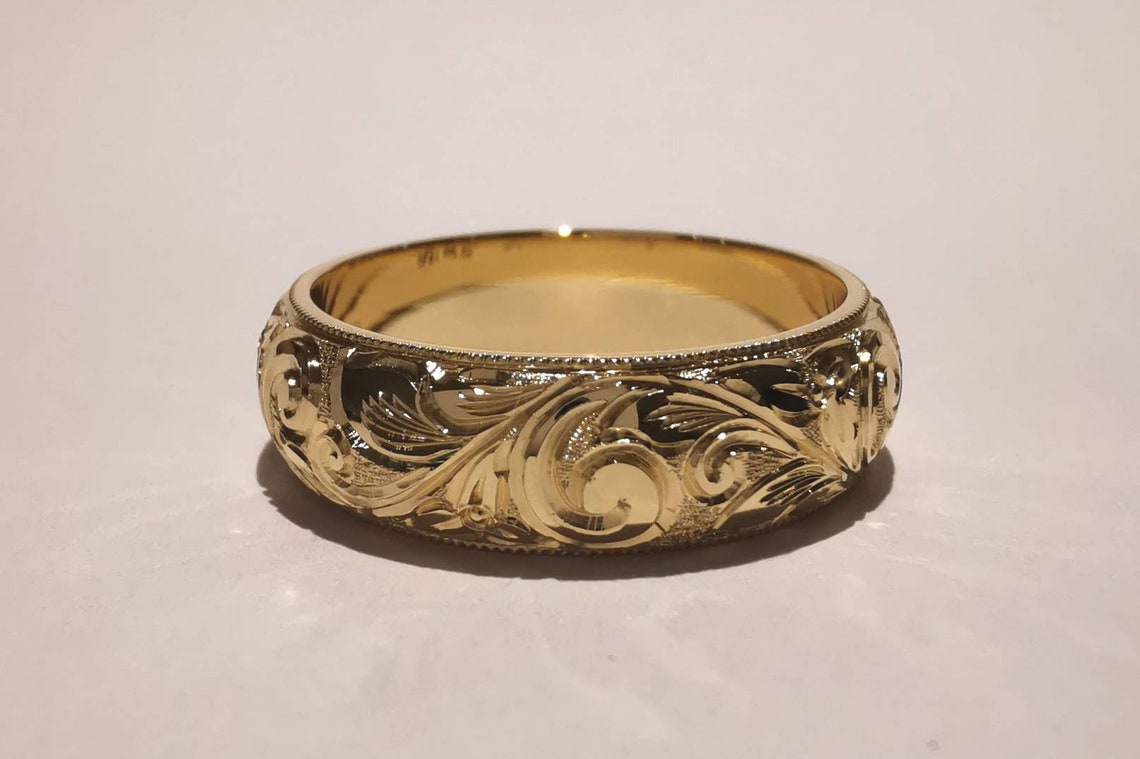 Arthur Old English Style Scroll Hand Engraved 6mm Ring - Etsy