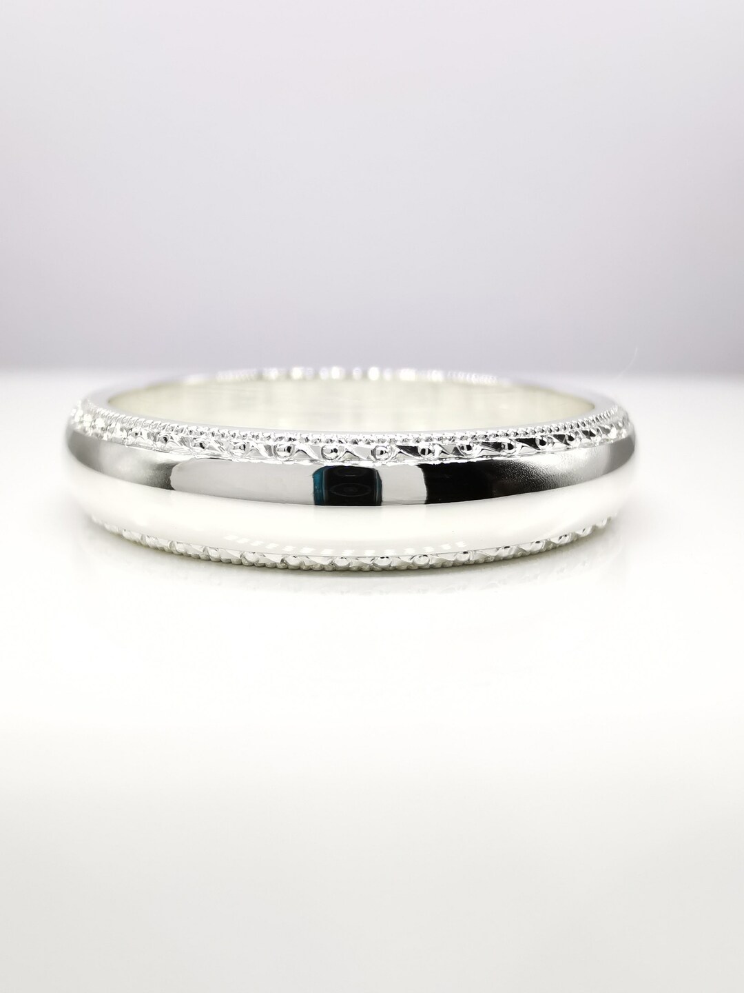 Isaac - Milled Edge and Beaded Scroll Border Ring Available in 4mm/5mm ...