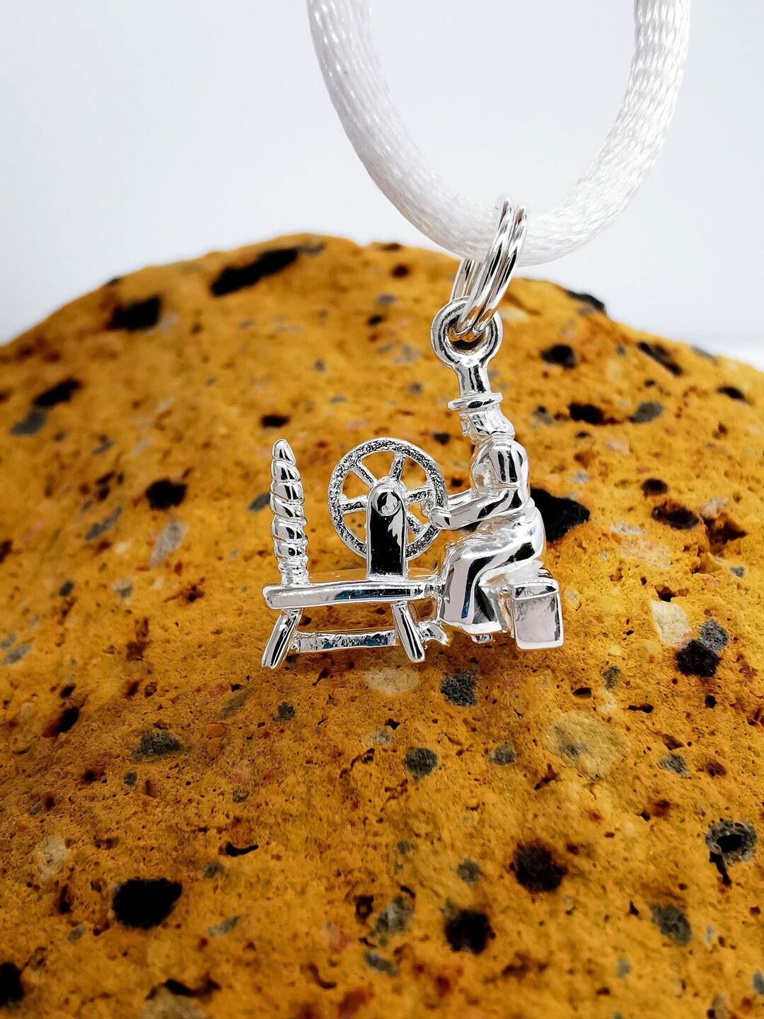 Sterling Silver Welsh Lady Spinning Wheel Charm: Vintage Style Pendant ...