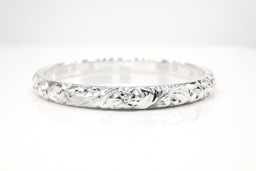 Dahlia - Hand Engraved Flower & Double Scrolls 2mm Ring Available in ...