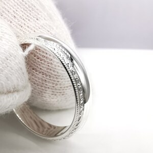 Isaac - Milled Edge and Beaded Scroll Border Ring Available in 4mm/5mm ...