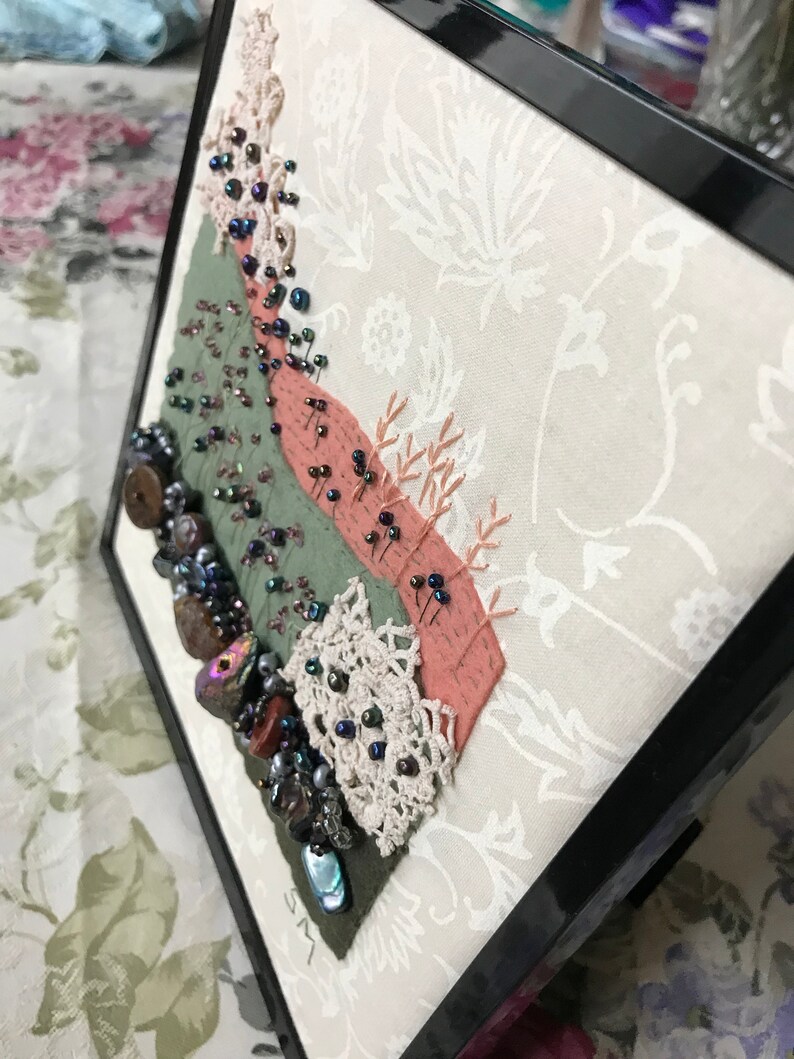 Lace & Landscape Field, Rock-wall, Embroidery Wildflowers, Beaded - Etsy