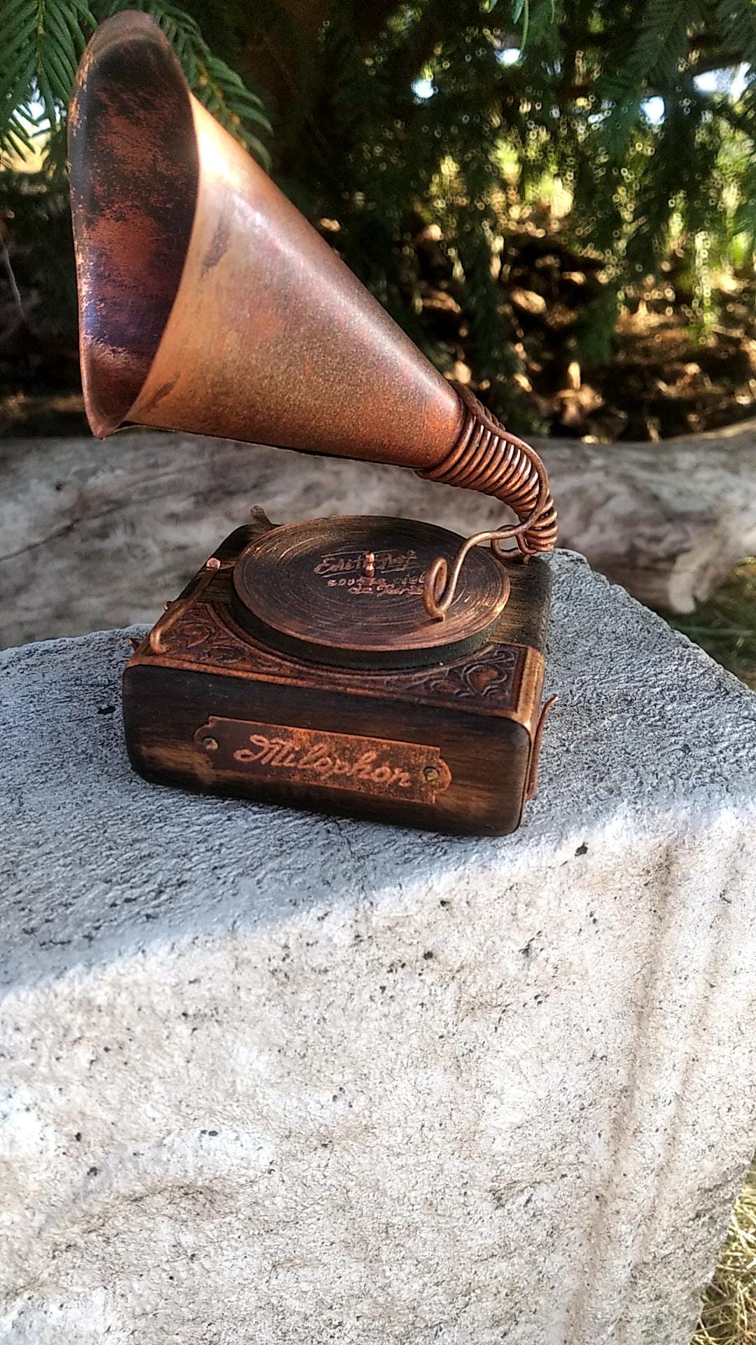 Miniature Gramophone, Antique Miniature for Dollhouse Decor, Wooden ...