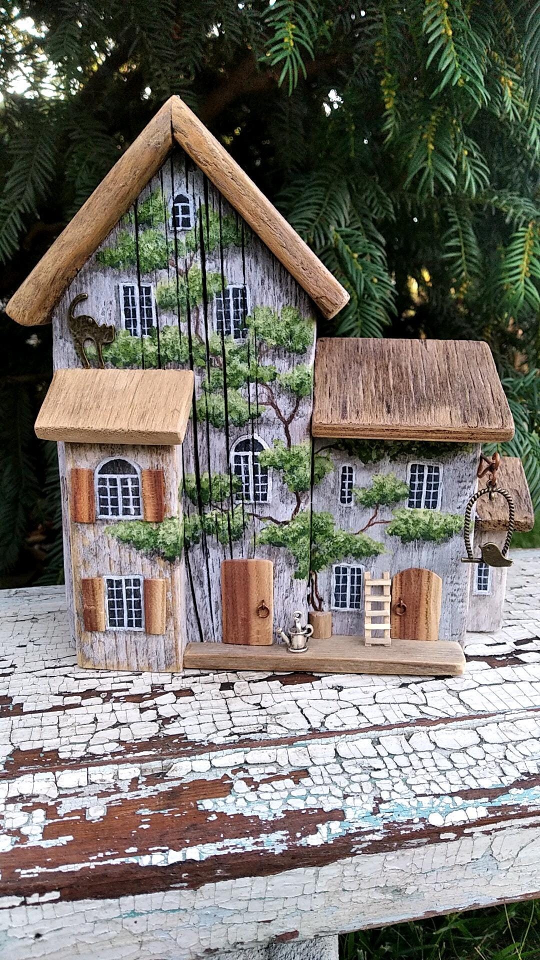 Miniature Rustic House, Rustic House Decor, Wooden House, Wood House ...