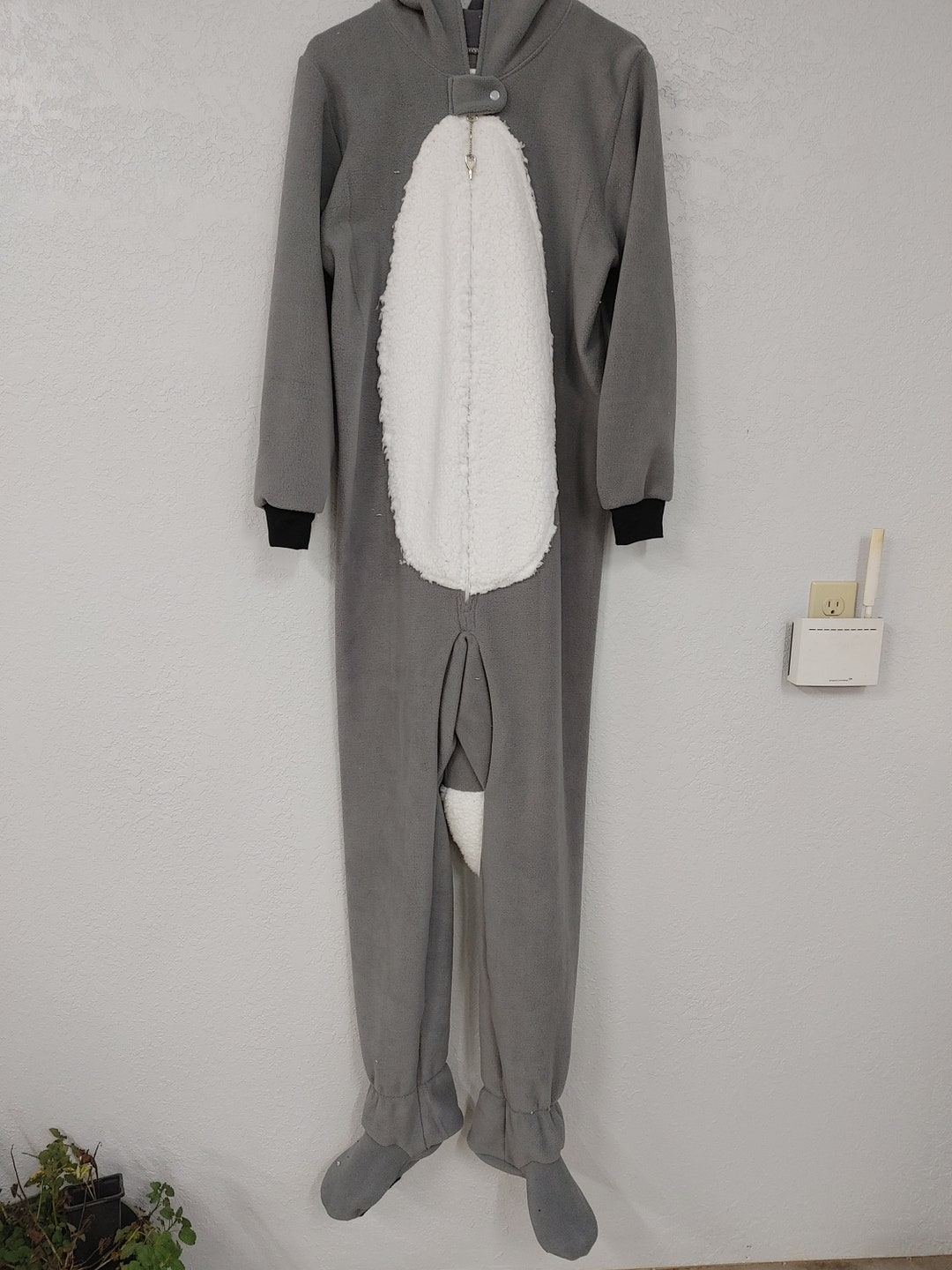 ABDL Grey Fox Wolf Husky FOOTIE With Locking Zipper, Ears, Tail, and ...