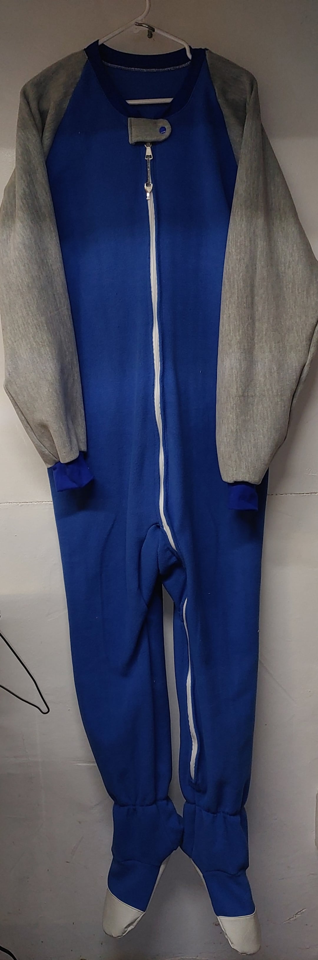 Vintage Blue and Grey Plush Fleece Footie Pajama Featuring Locking ...