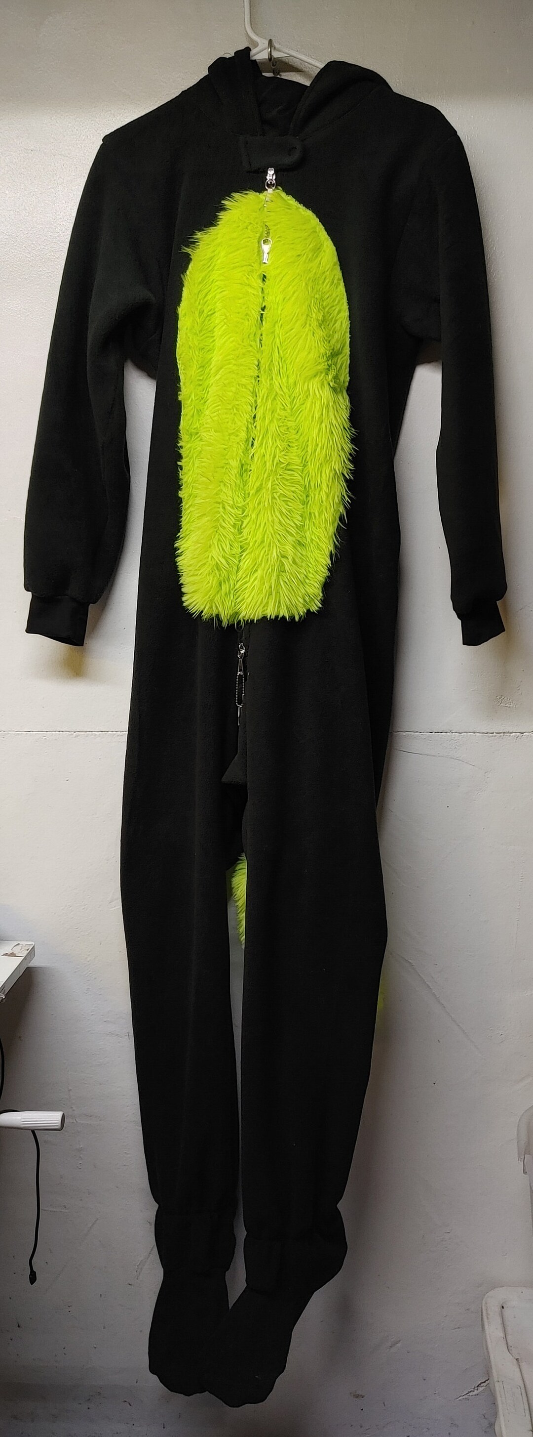 ABDL BLACK With LIME Fox Footie With Locking Zipper in the Front, Ears ...