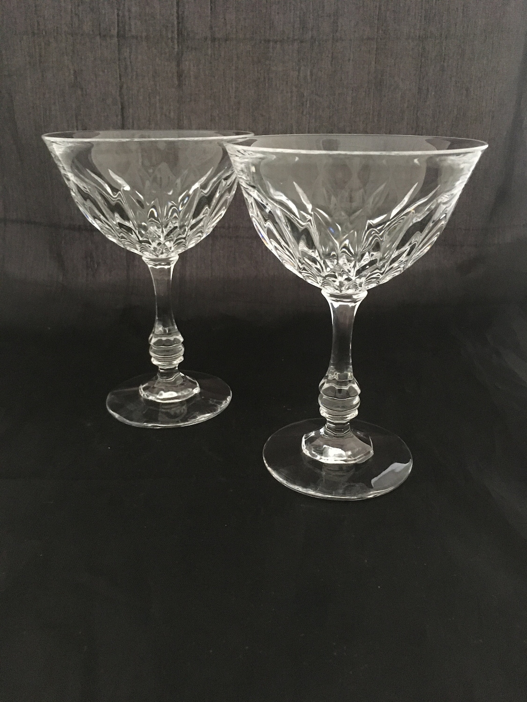 Set of 2 Vintage Tall Large Cut Crystal Cocktail Coupe Martini Glasses ...