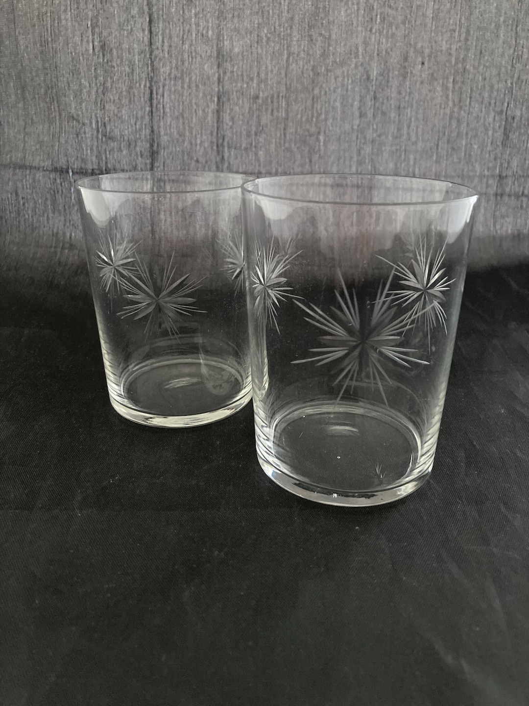 Set of 2 Mid Century Modern Star Etched Crystal Vintage Drinking ...
