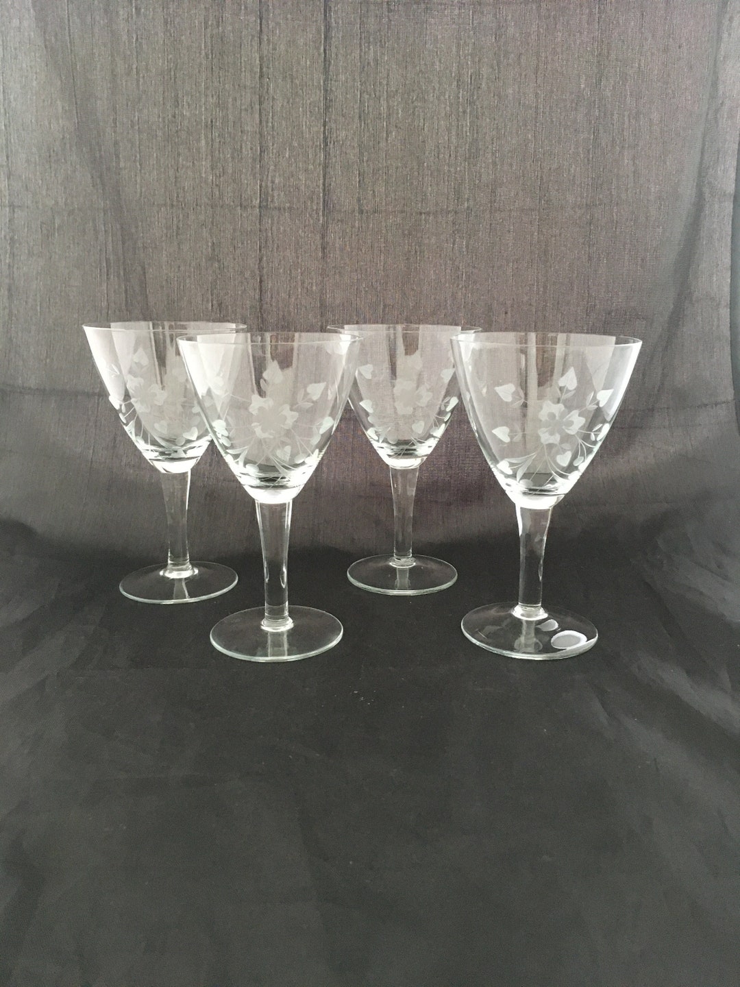 Set of 2 Vintage Mid Century Modern Floral Etched Crystal Nick & Nora ...