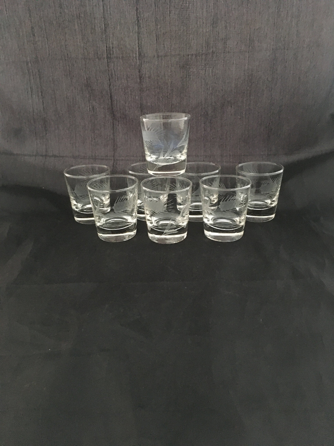 Set of 2 Mid Century Modern Wheat Etched Crystal Shot Glasses, Vintage ...