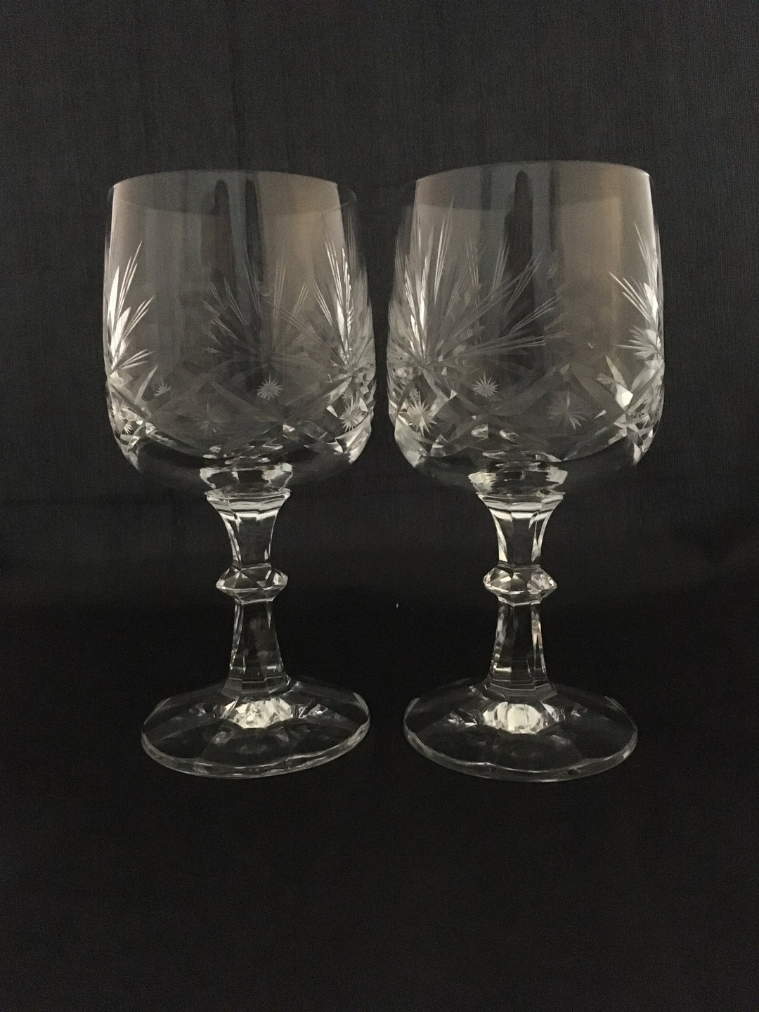 Set of 2 Vintage Heavy Cut Crystal Wine Glasses / Water Goblets, Cut ...
