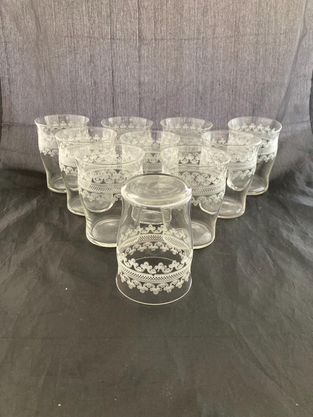 Set of 2 Antique Needle Etched Fostoria Cloverleaf 8 OZ Tumblers, Water ...