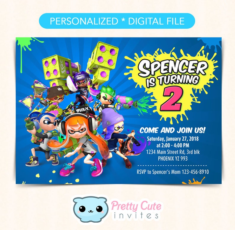 Splatoon Invitation, Splatoon Birthday Invitation, Splatoon Invitation ...