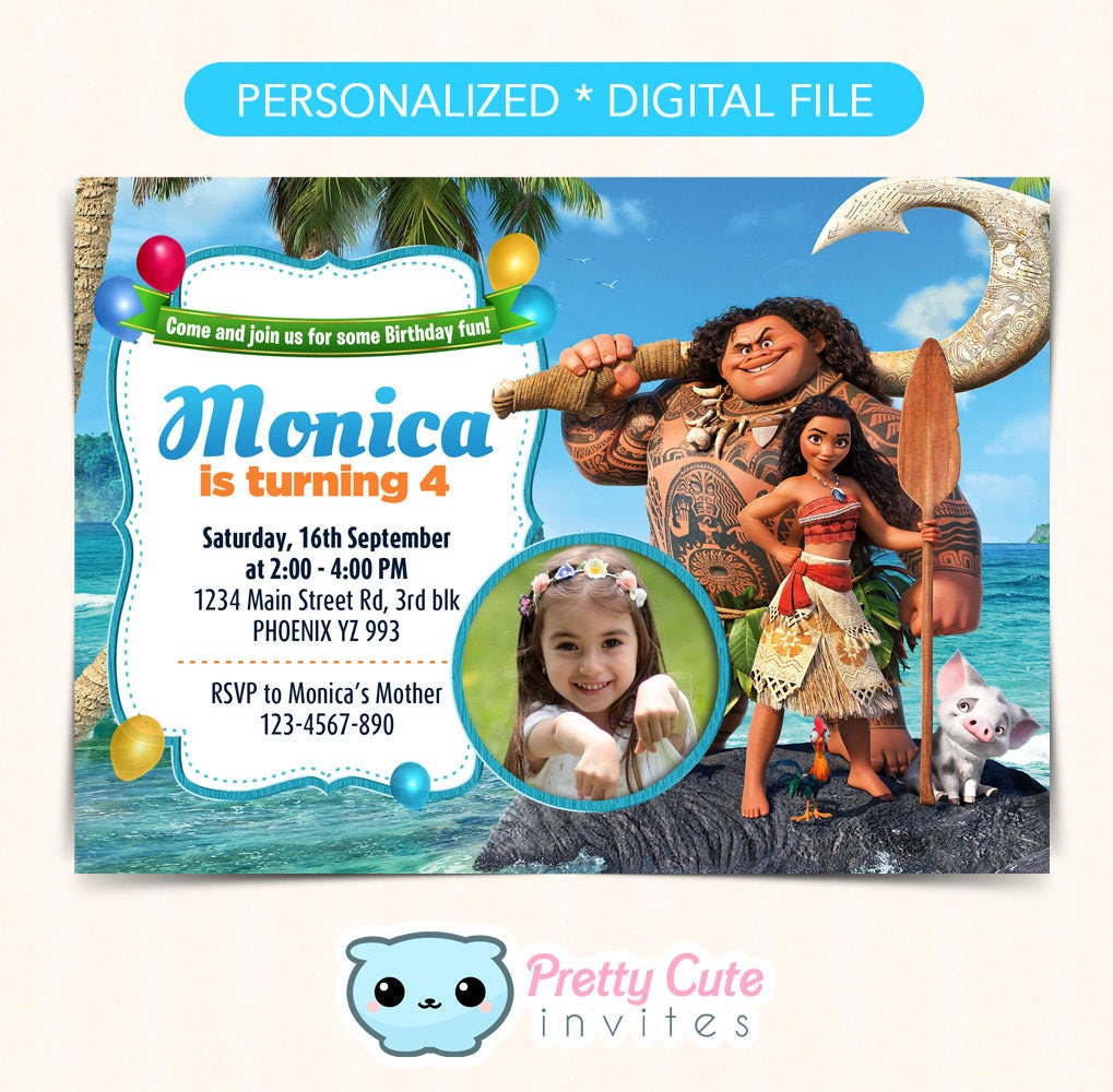 Moana Invitation With Photo, Moana Invitation, Moana Birthday ...
