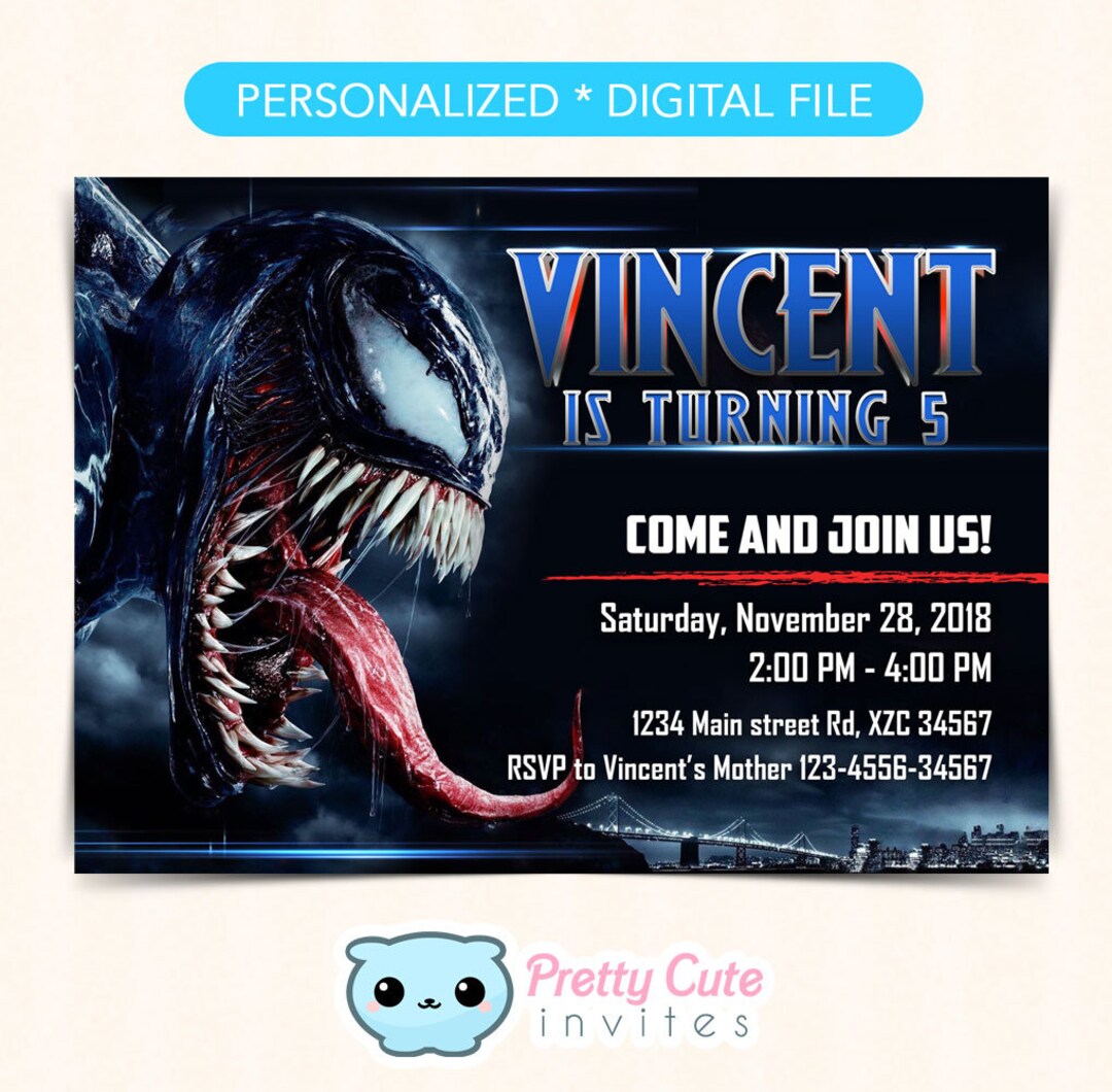 Venom Invitation, Venom Movie Birthday Invitation, Anti-hero Invitation ...