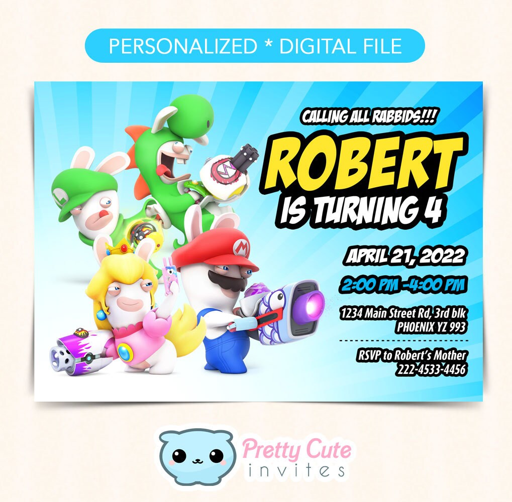 Mario Rabbids Birthday Invitation, Mario Rabbids Invitation, Mario ...
