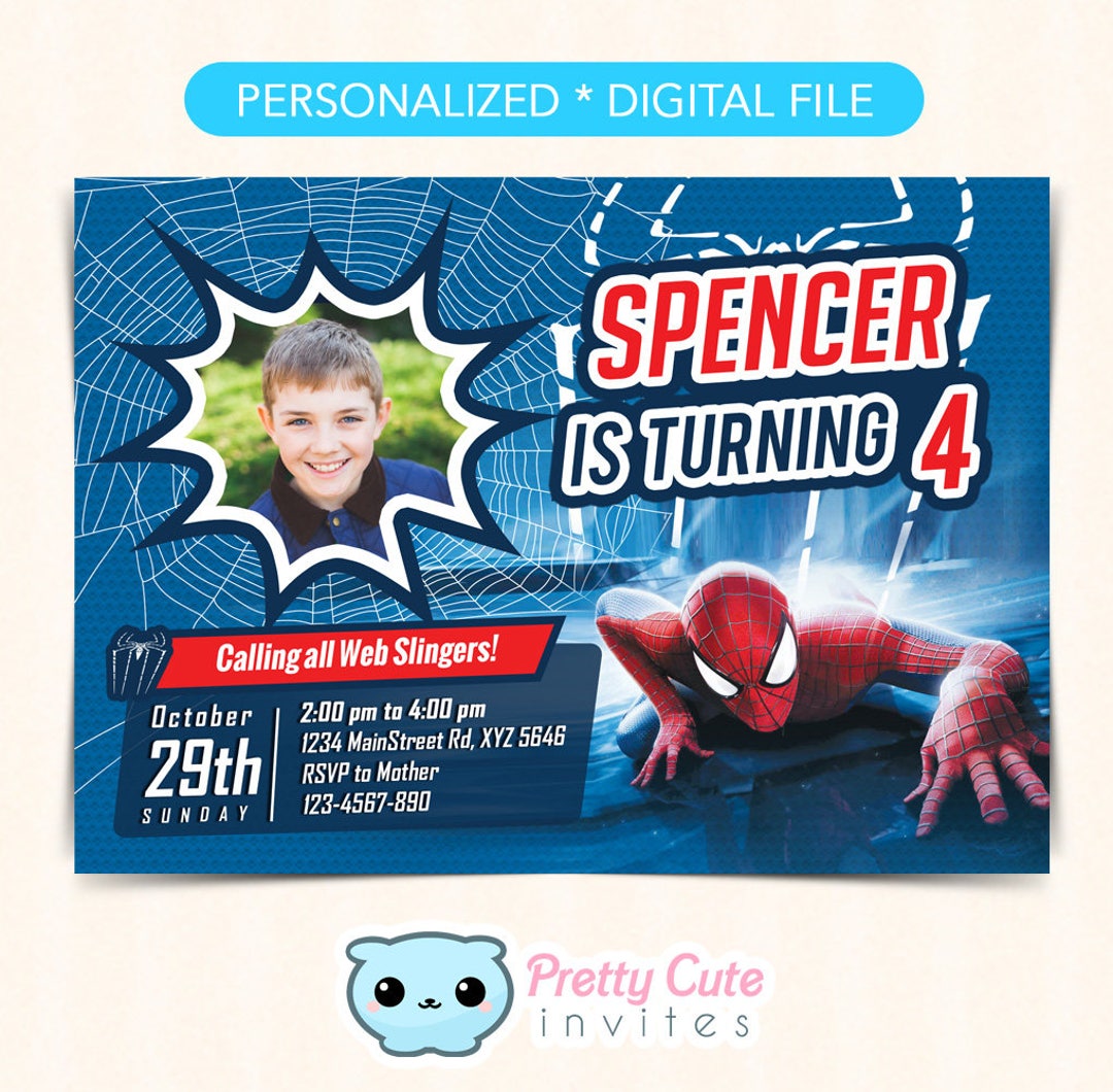 Spiderman Invitation, Spider-man Invite, Spiderman Birthday Invitation ...