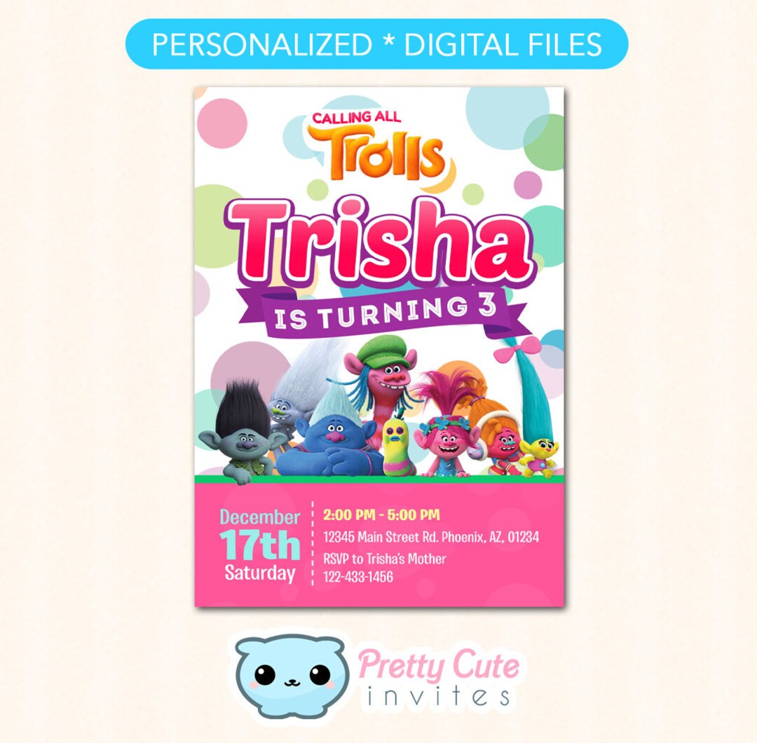 Trolls Invitation, Trolls Birthday Invitation, Trolls Invite, Trolls ...