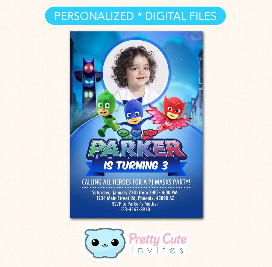 PJ Masks Invitation With Photo, PJ Masks Invitation for Boys, PJ Masks ...