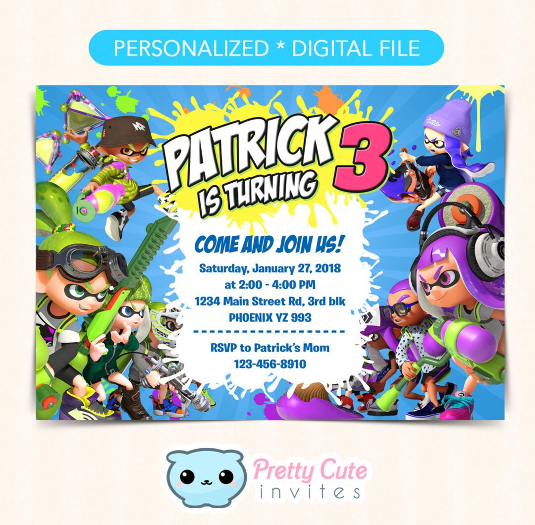 Splatoon Birthday Invitation, Splatoon Invitation, Splatoon Printable ...