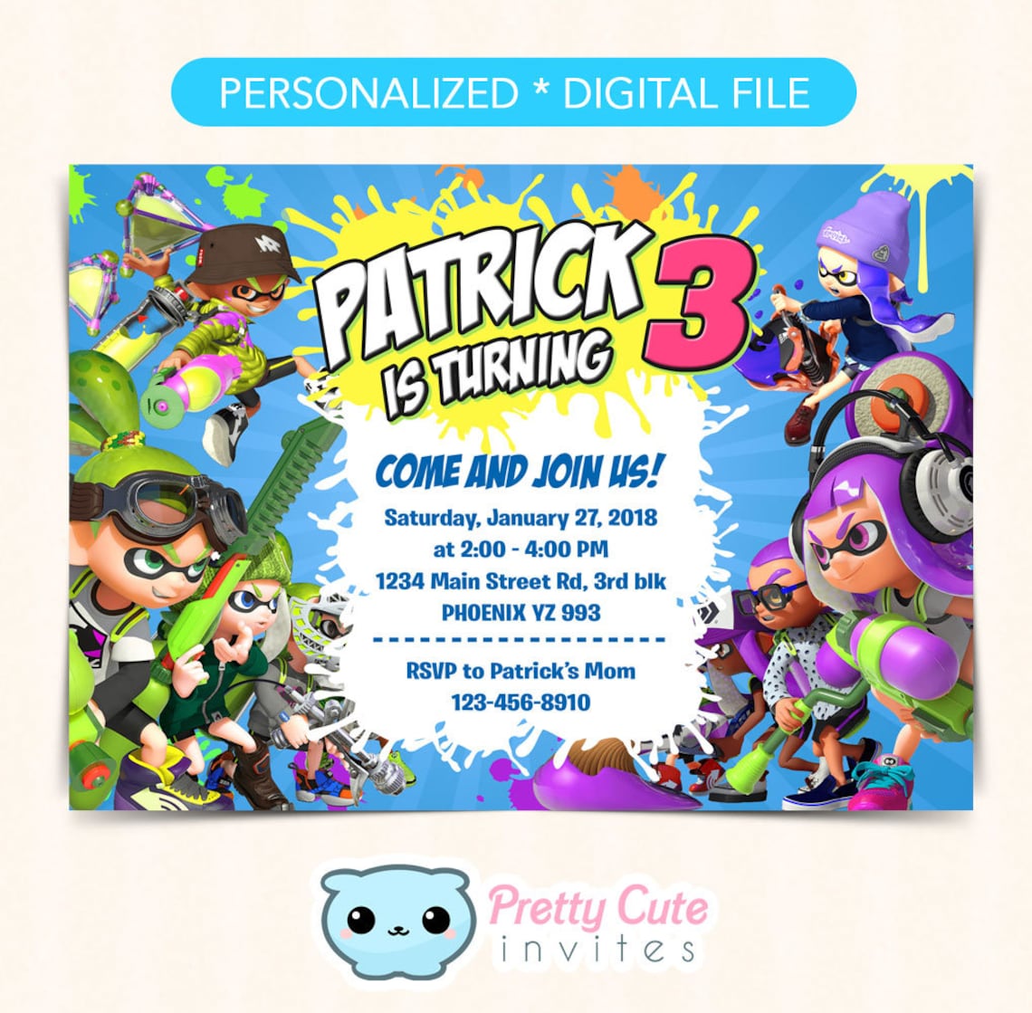 Invitación de cumpleaños de Splatoon, invitación de Splatoon ...