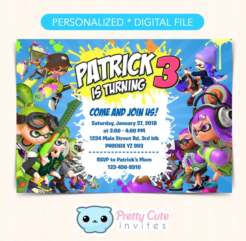 Invitation d’anniversaire Splatoon, invitation de Splatoon, Splatoon ...