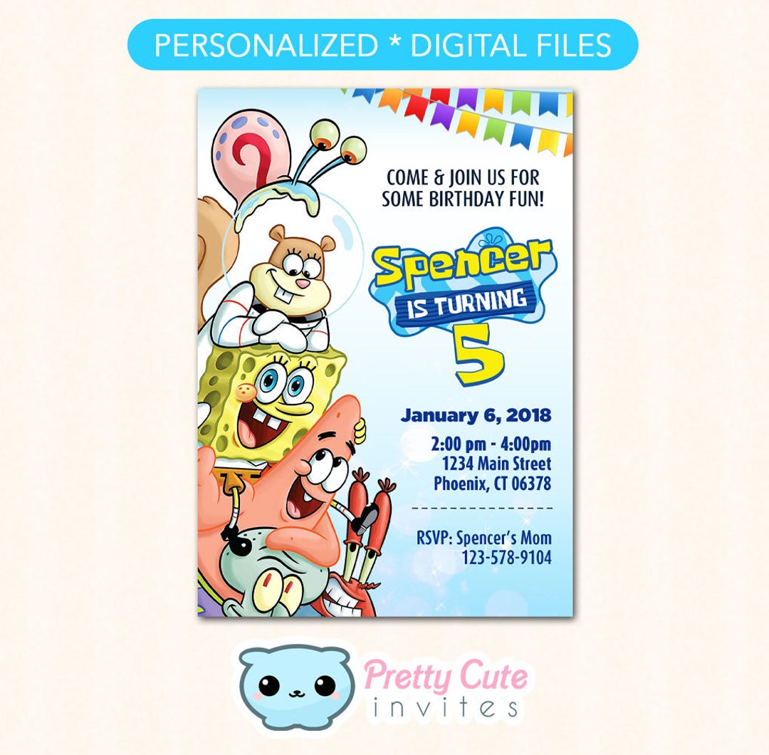 Spongebob Squarepants Invitation, Spongebob Squarepants Birthday Invite ...