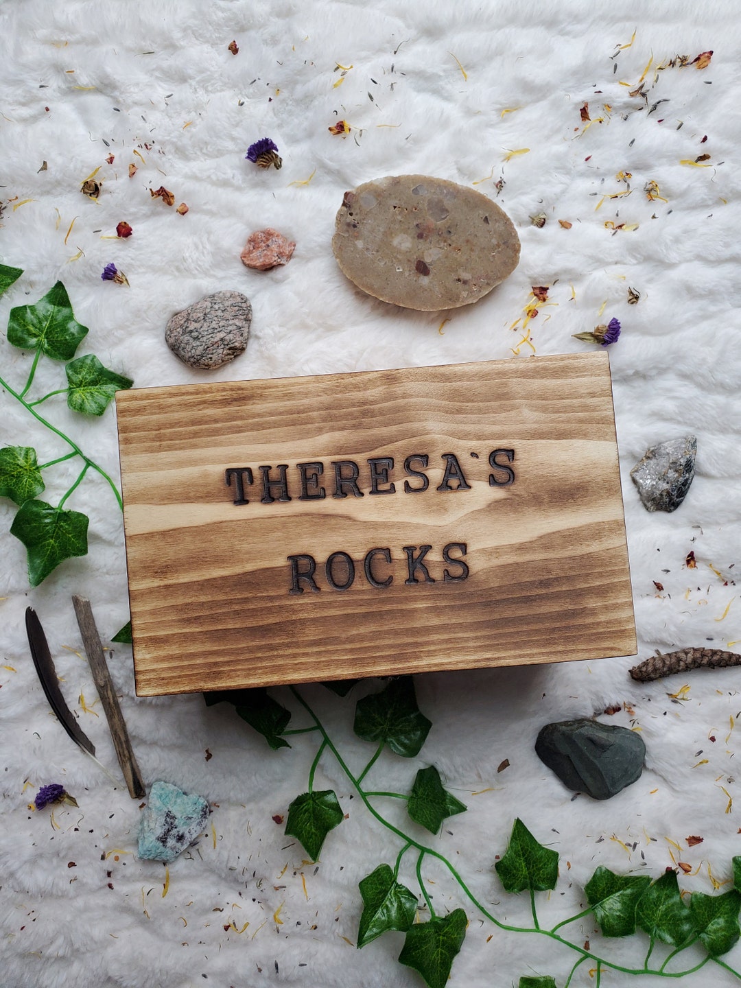Pre-built or Hand-built Custom Name Wooden Rock Box, Nature Collection ...