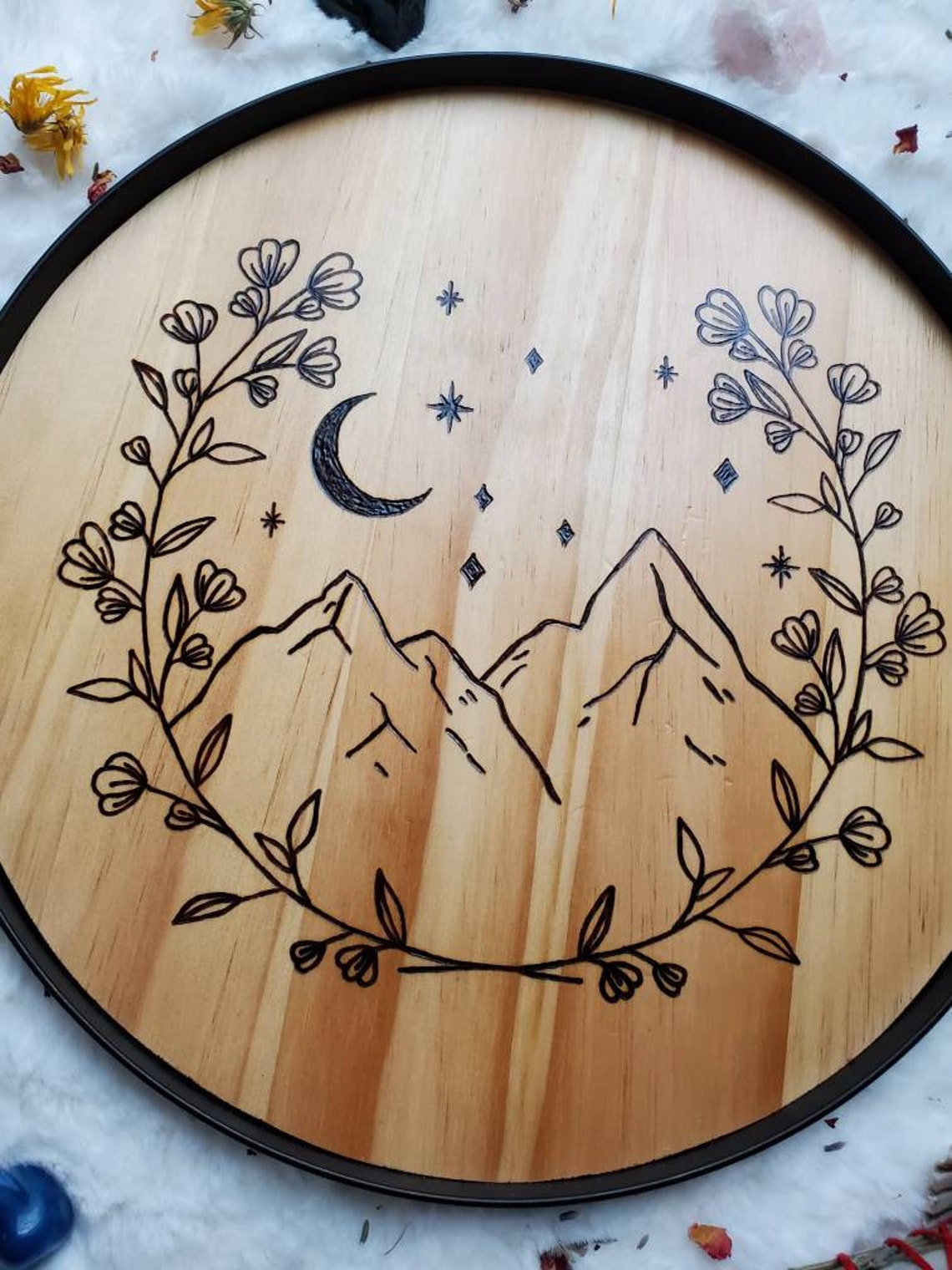 Mountain Moon Tray Wooden Serving Tray Pyrography Art - Etsy