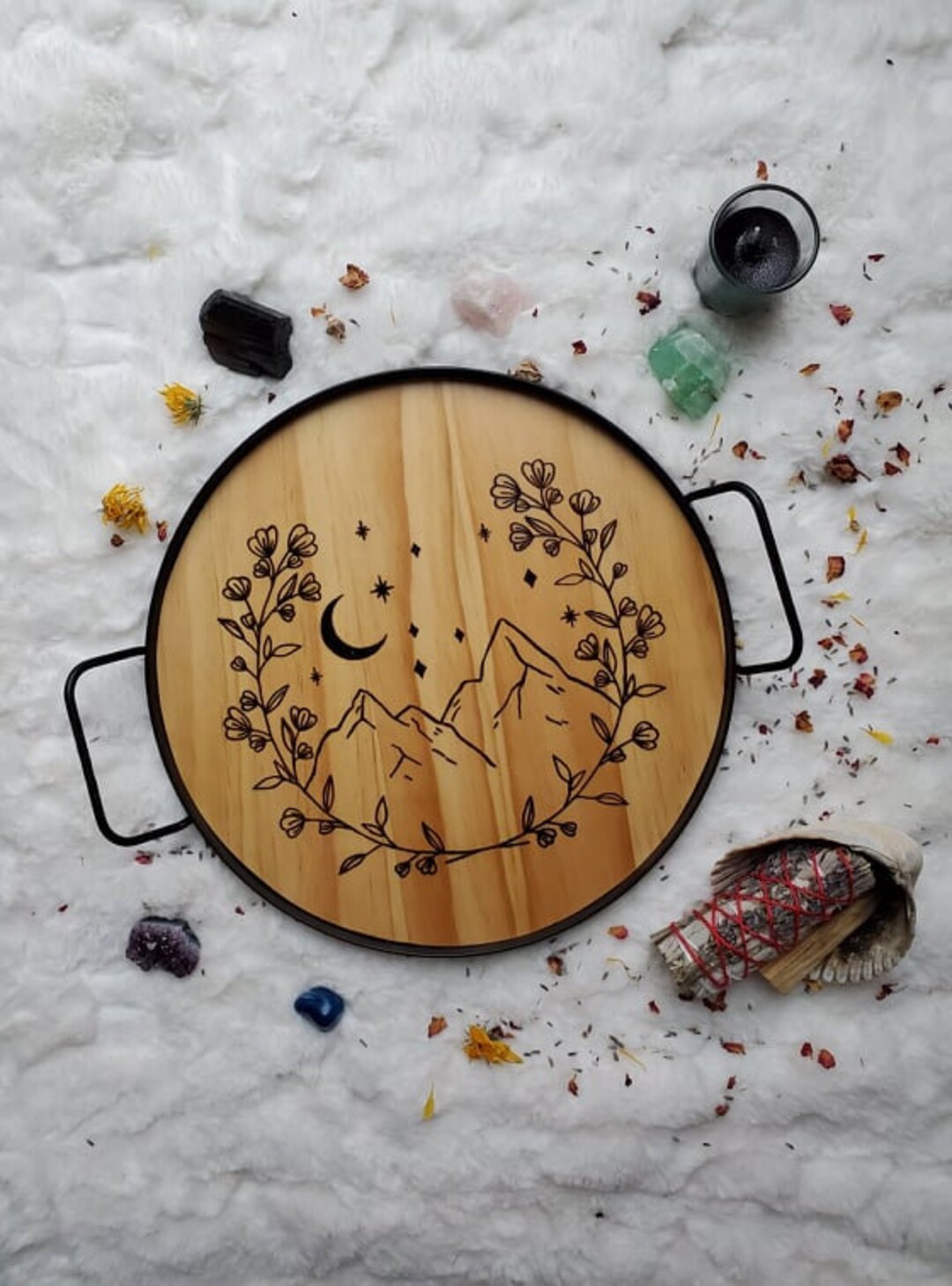 Mountain Moon Tray, Wooden Serving Tray, Pyrography Art, Magical ...
