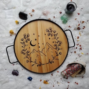 Mountain Moon Tray Wooden Serving Tray Pyrography Art - Etsy