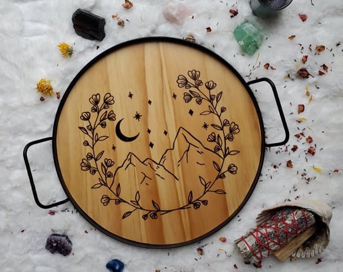 Mountain Moon Tray, Wooden Serving Tray, Pyrography Art, Magical ...