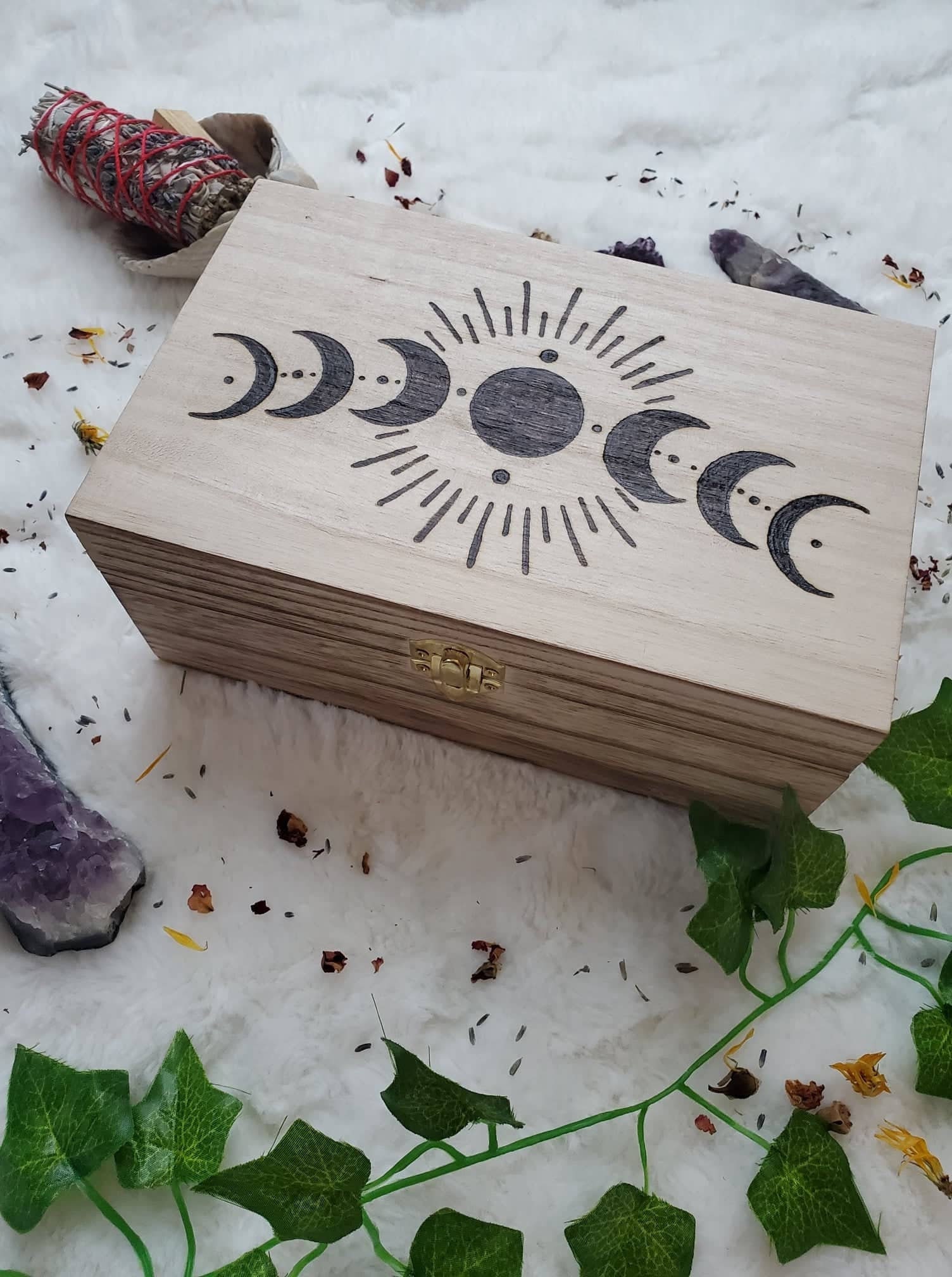 Moon Phase Wood Box Tarot or Oracle Card Box Crystal Box - Etsy