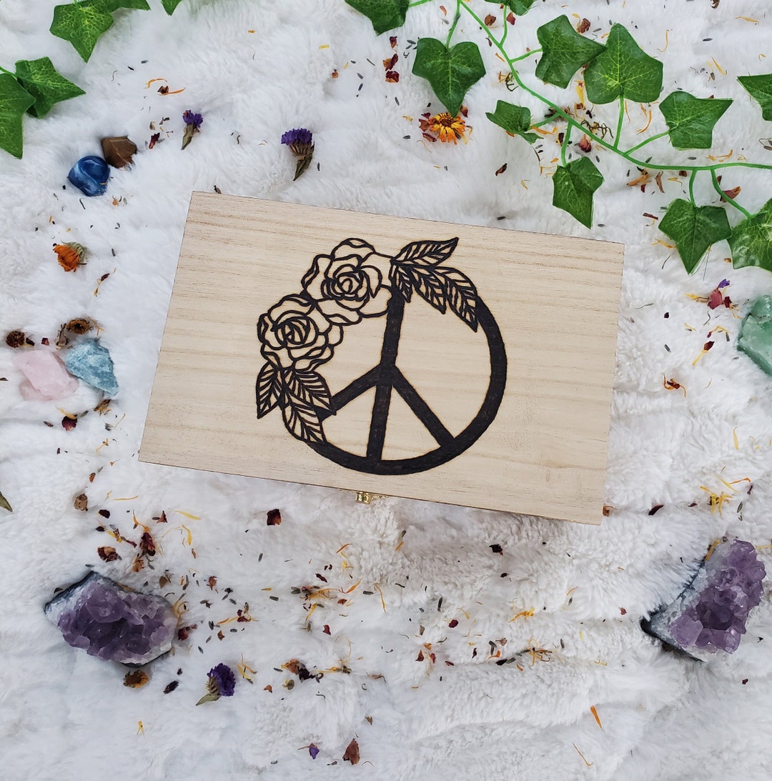 Wood Floral Peace Sign Box Crystal Box Jewelry Box Hippie - Etsy