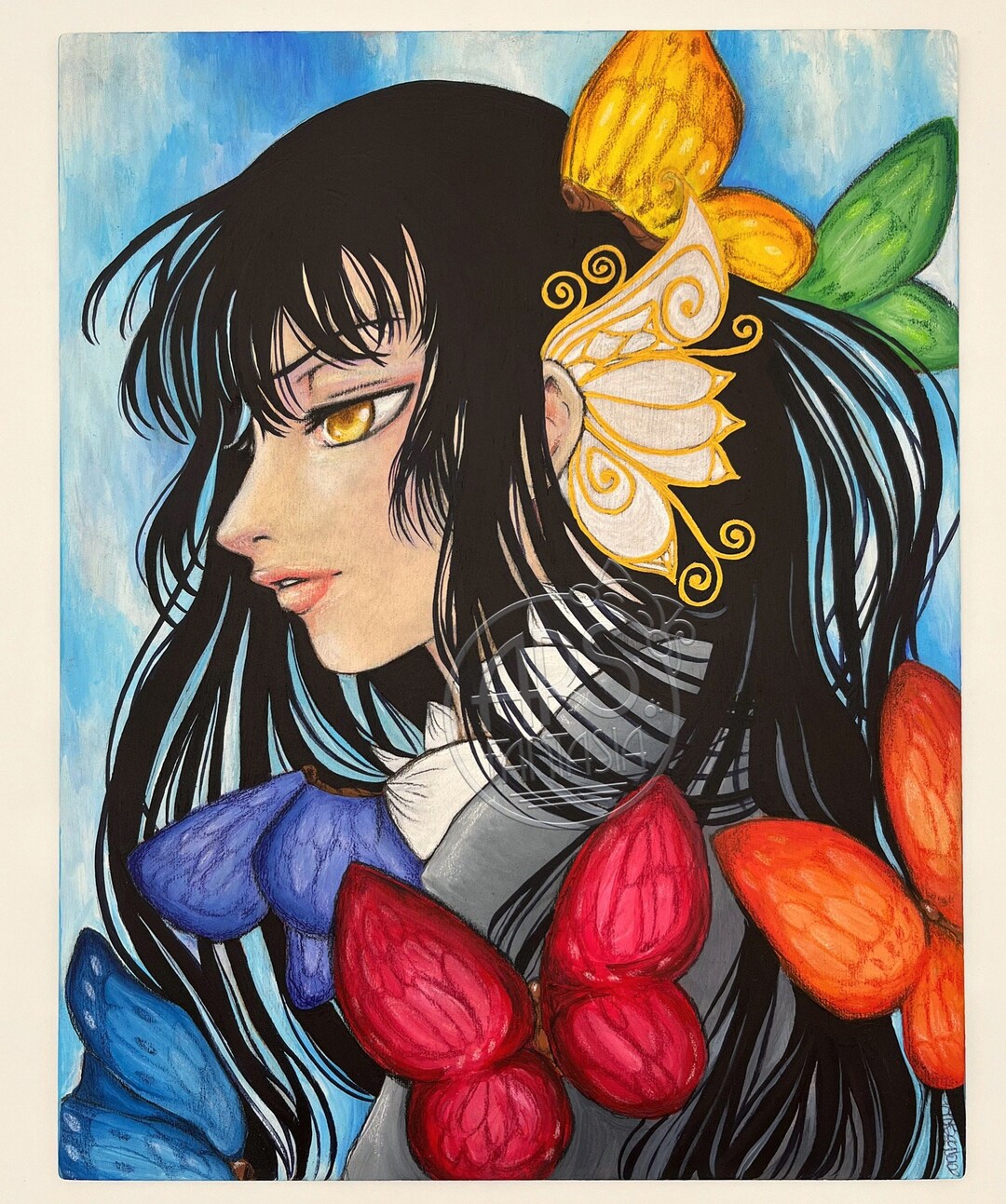 YUKO, ORIGINAL Mixed Media on 11 X 14 Wood Panel, Whimsical Portraits ...