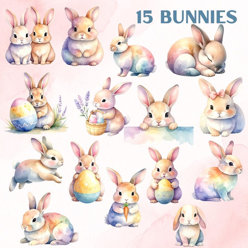 Watercolor Easter Clipart Set – Pastel Bunnies, Chicks, Lambs ...